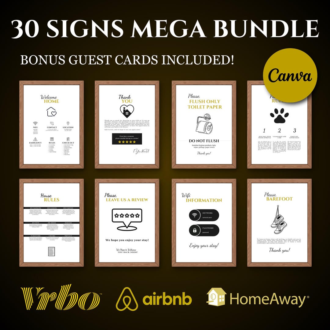 AIRBNB Host BUNDLE TEMPLATE, Airbnb Sign Bundle Template, Editable ...