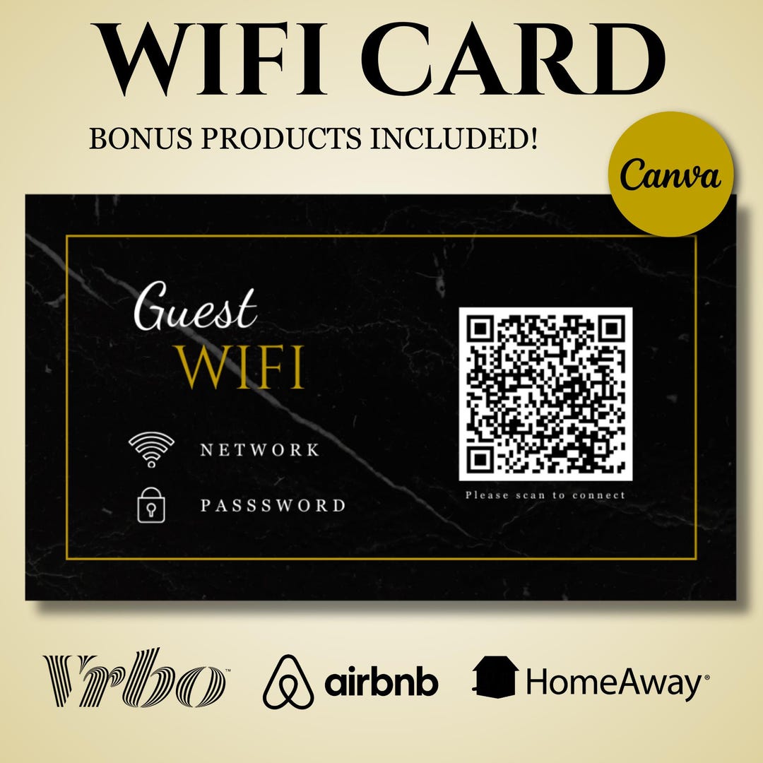 AIRBNB WIFI CARD, Qr Code Wifi Card, Template for Home & Airbnb Rental ...