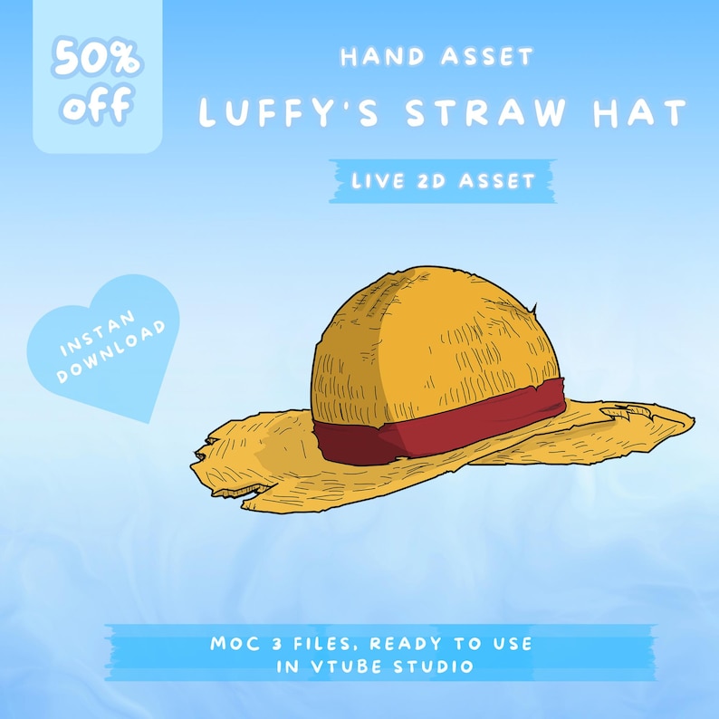 Vtuber Asset | Luffy One Piece Straw Hat, Anime Accessory, Vtuber Prop ...