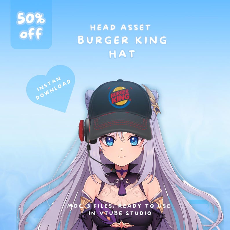Rigged Burger Joint Hat: Vtuber Head Asset (live2d) - Etsy