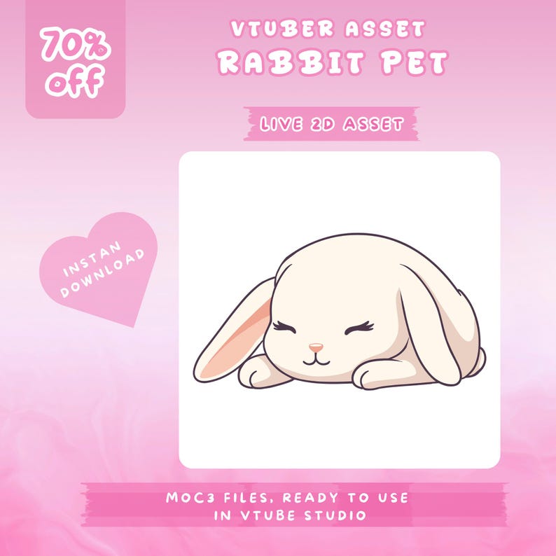 Rabbit Pet Animation for Vtuber | Kawaii Premade Live2d Companion ...