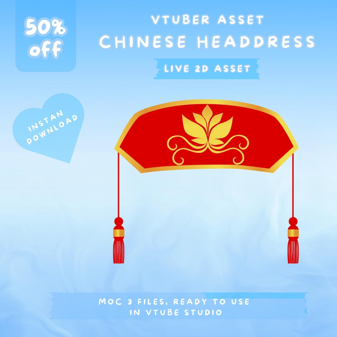 Live2d Vtuber Chinese Headdress Asset | Qing Dynasty Style (digital ...
