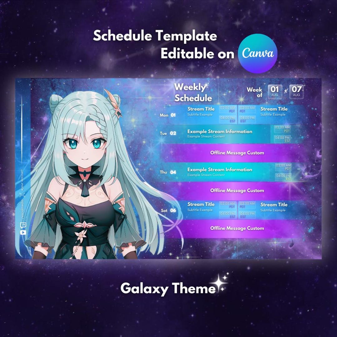 Stream Schedule Template - Galaxy Theme | Vtuber Schedule | Vtuber ...
