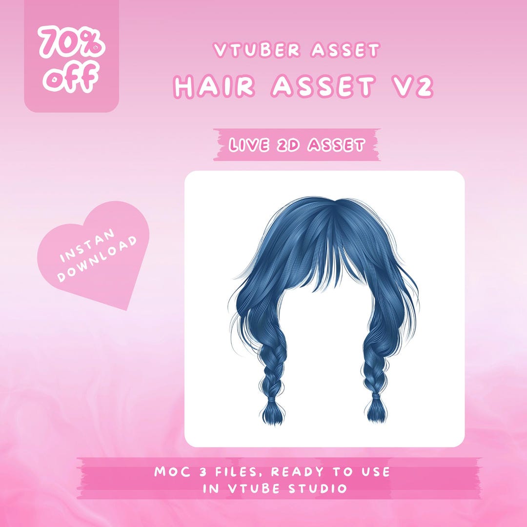Vtuber Hair Download | Blue Braids | Live2d Anime Hair Add-on - Etsy
