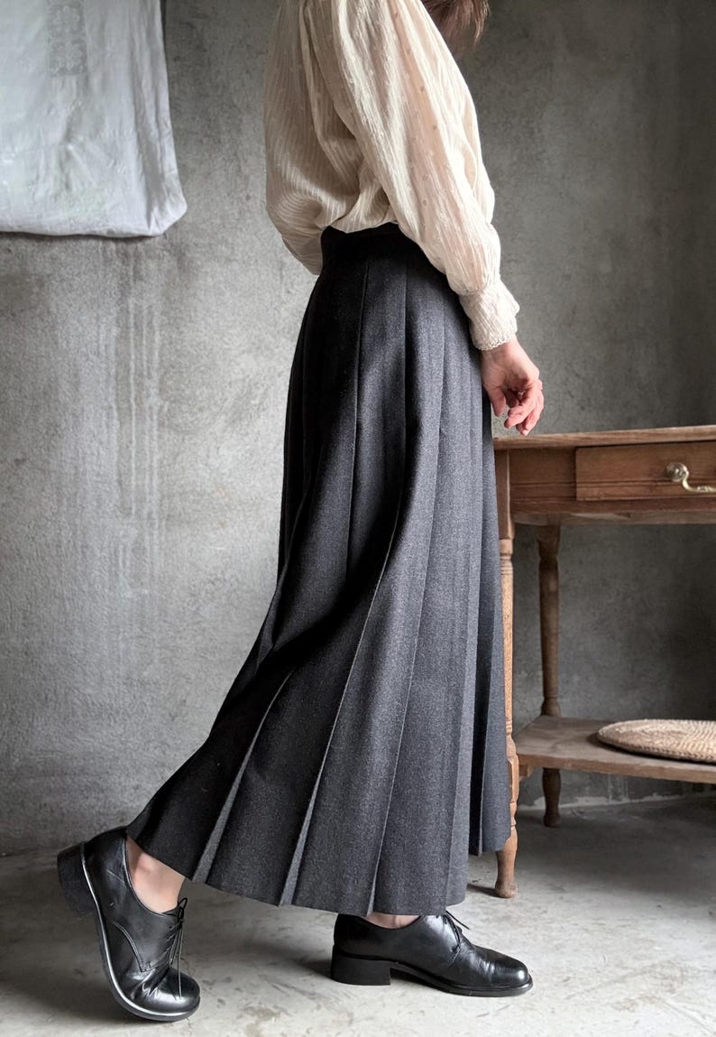 Gray Wool Pleated Skirt - Etsy