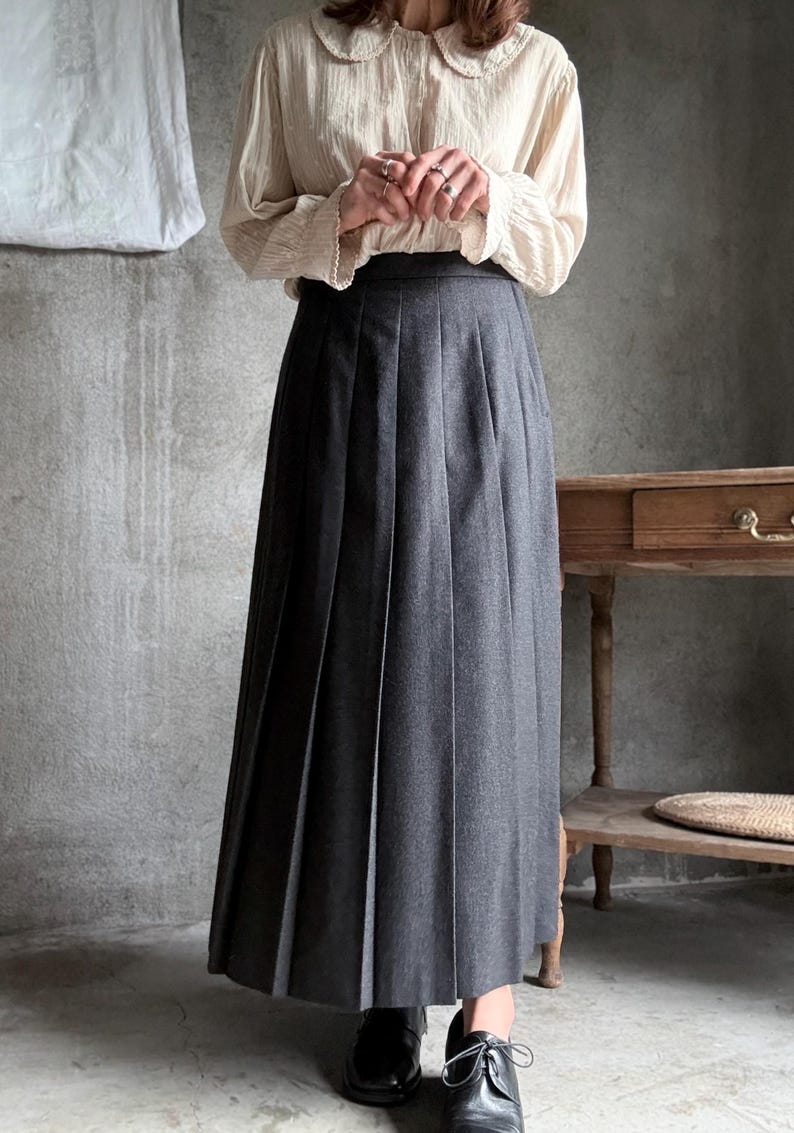 Gray Wool Pleated Skirt - Etsy