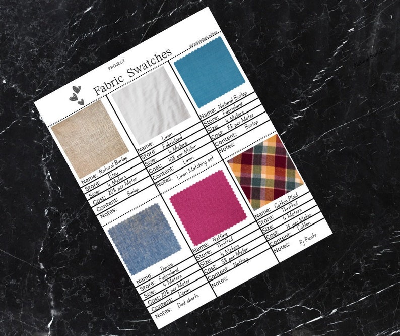 Fabric Swatch Sheet, Template, Pdf Download, for Organization for Home ...