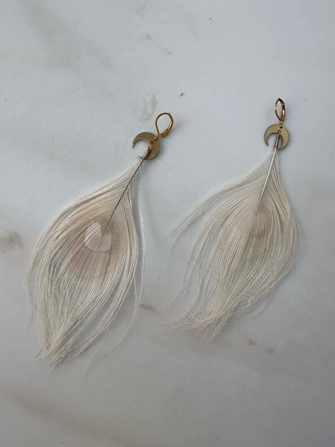 Moonlit Ivory Dreams: Peacock Feather Earrings - Etsy