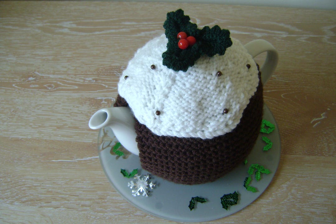 Hand Knitted Christmas Puddding Tea Cosy, Xmas Teapot Cozy. Plum ...