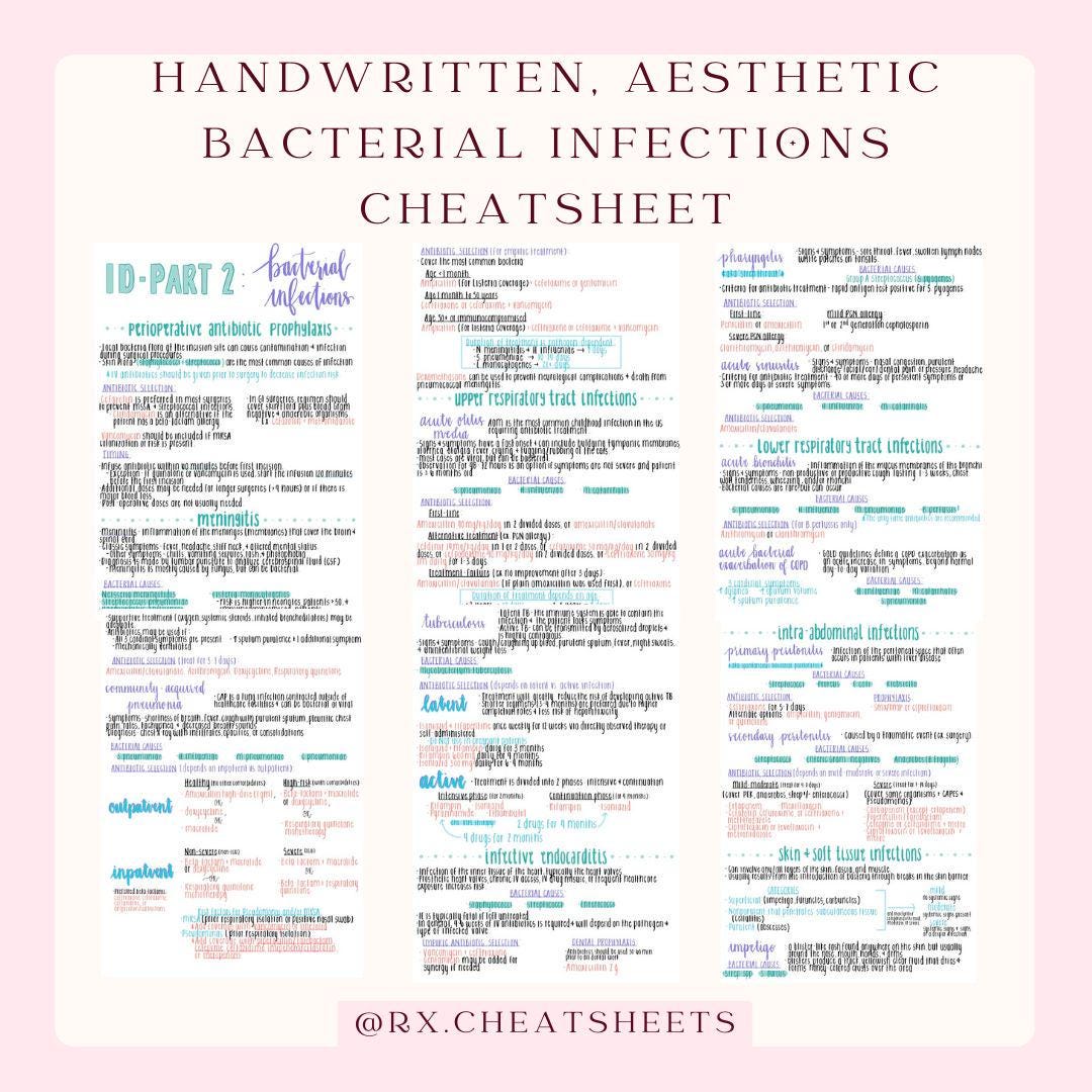 DIGITAL - Bacterial Infections Cheatsheet - Etsy