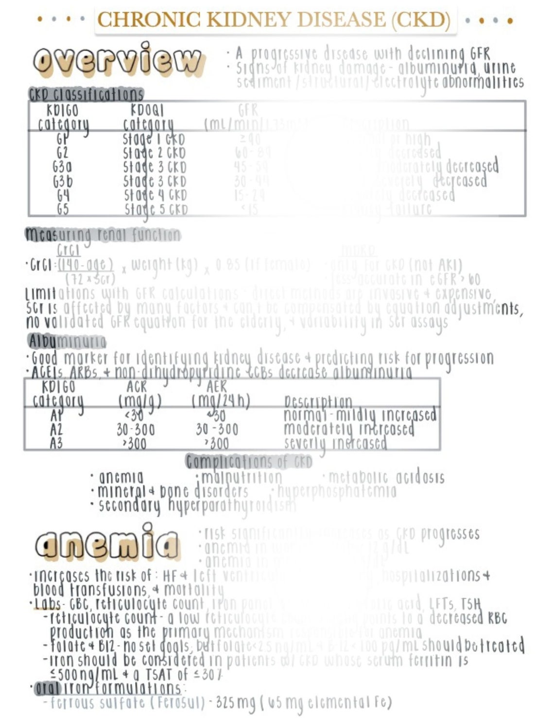 CKD Study Guide | Handwritten Chronic Kidney Disease Cheatsheet - Etsy