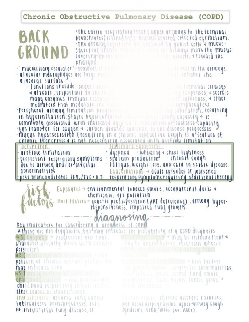 Handwritten COPD Study Guide, Medical Cheatsheet (PDF) - Etsy