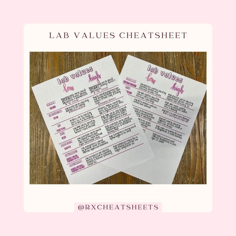 Lab Values Cheatsheet - Etsy