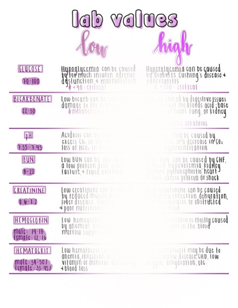 Lab Values Cheatsheet - Etsy