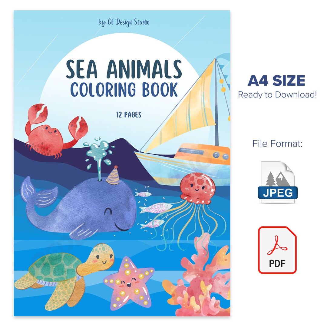 Sea Animals Coloring Book - Etsy