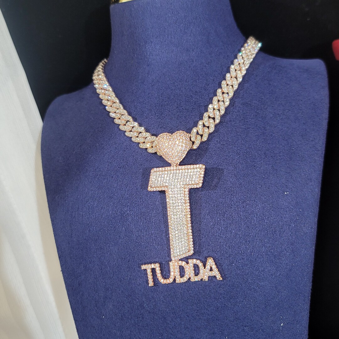 Iced Out Custom Heart Bale Mini Letters Name Necklace Pendant,men Women ...