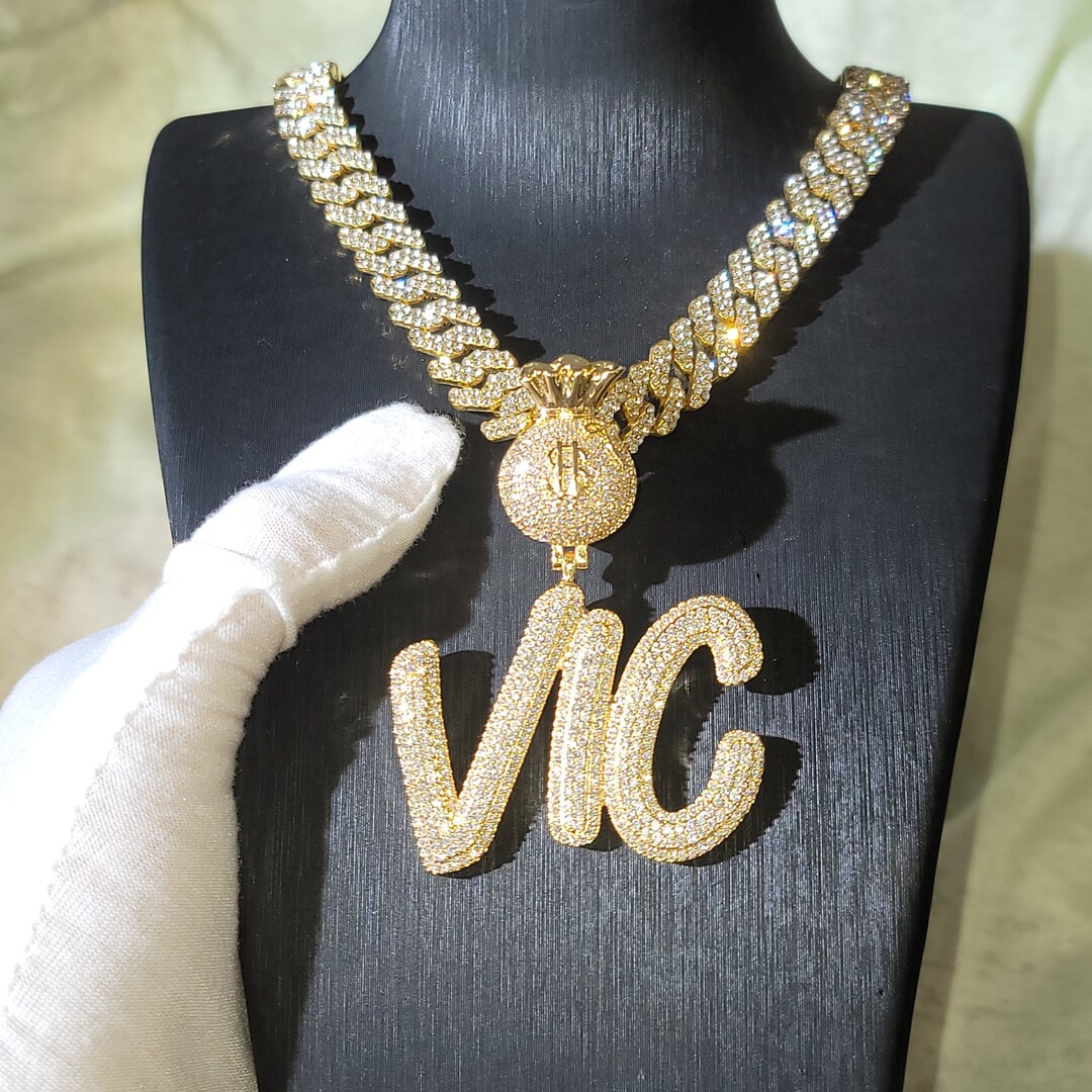 Iced Out Custom Money Bag Name Pendant,custom Solid Back Letters ...