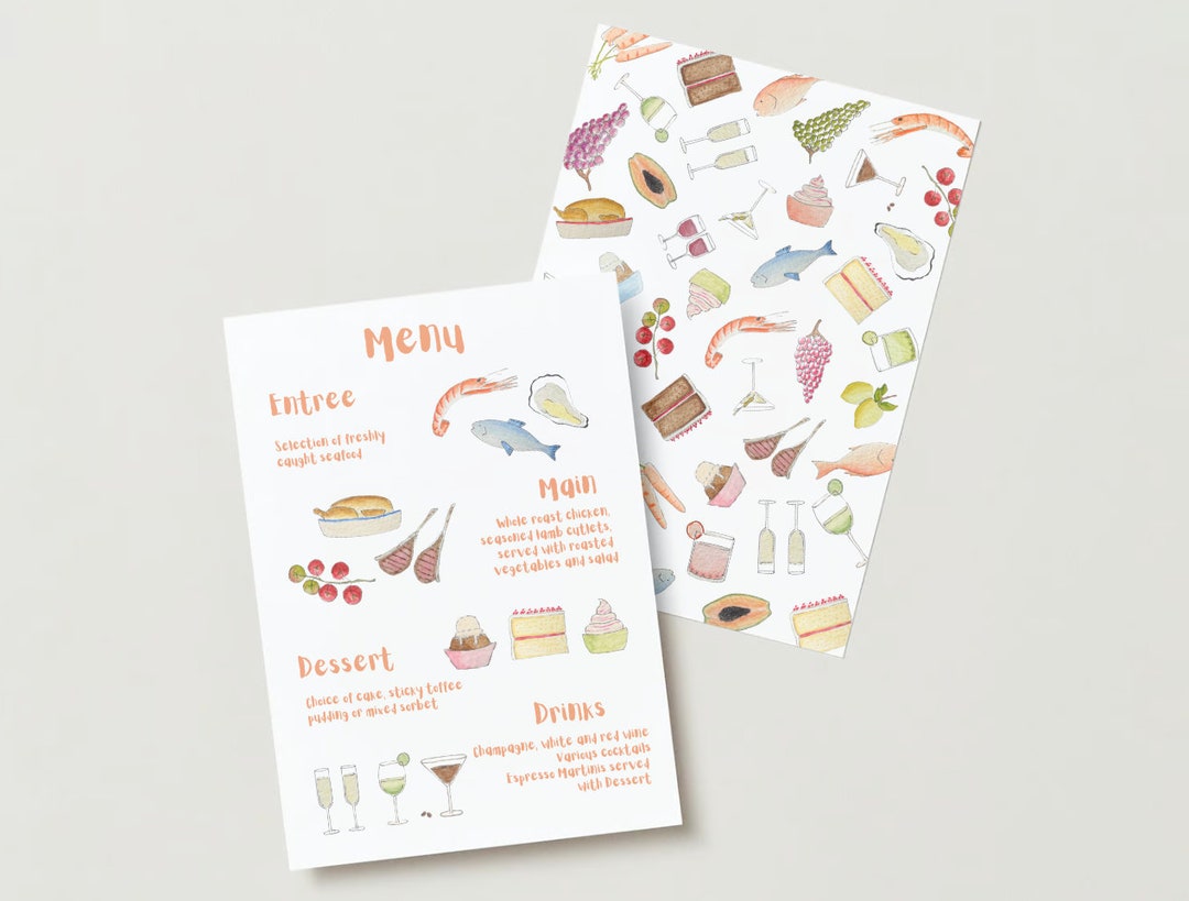 Double Sided Menu Template, Dinner Party Menu, Wedding Menu, Restaurant ...