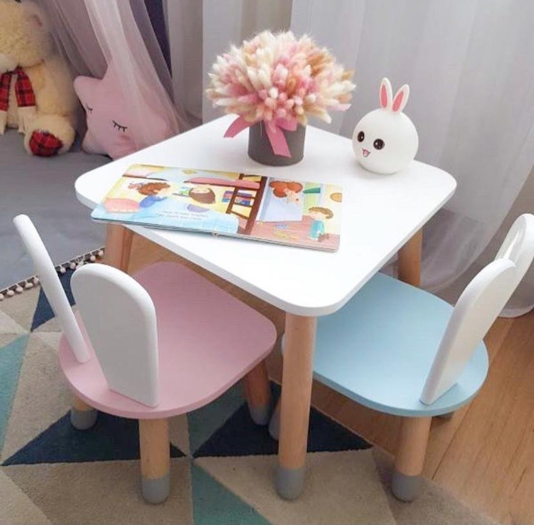 Modern White Square Kids Table, Minimalist Wooden Desk for Nursery ...