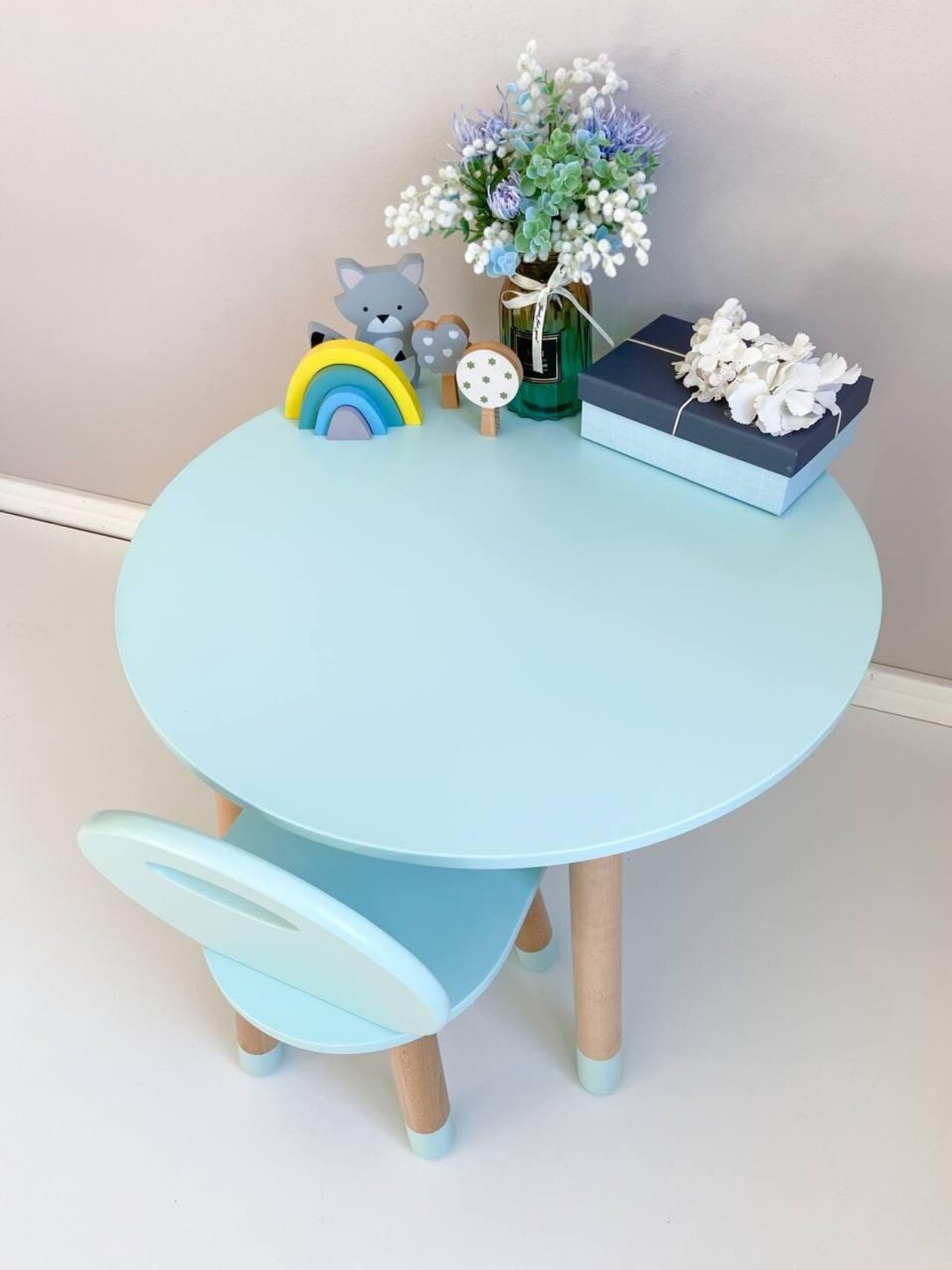 Handmade Wooden Kids Round Table for Nursery Decor Quality Wood Toddler ...