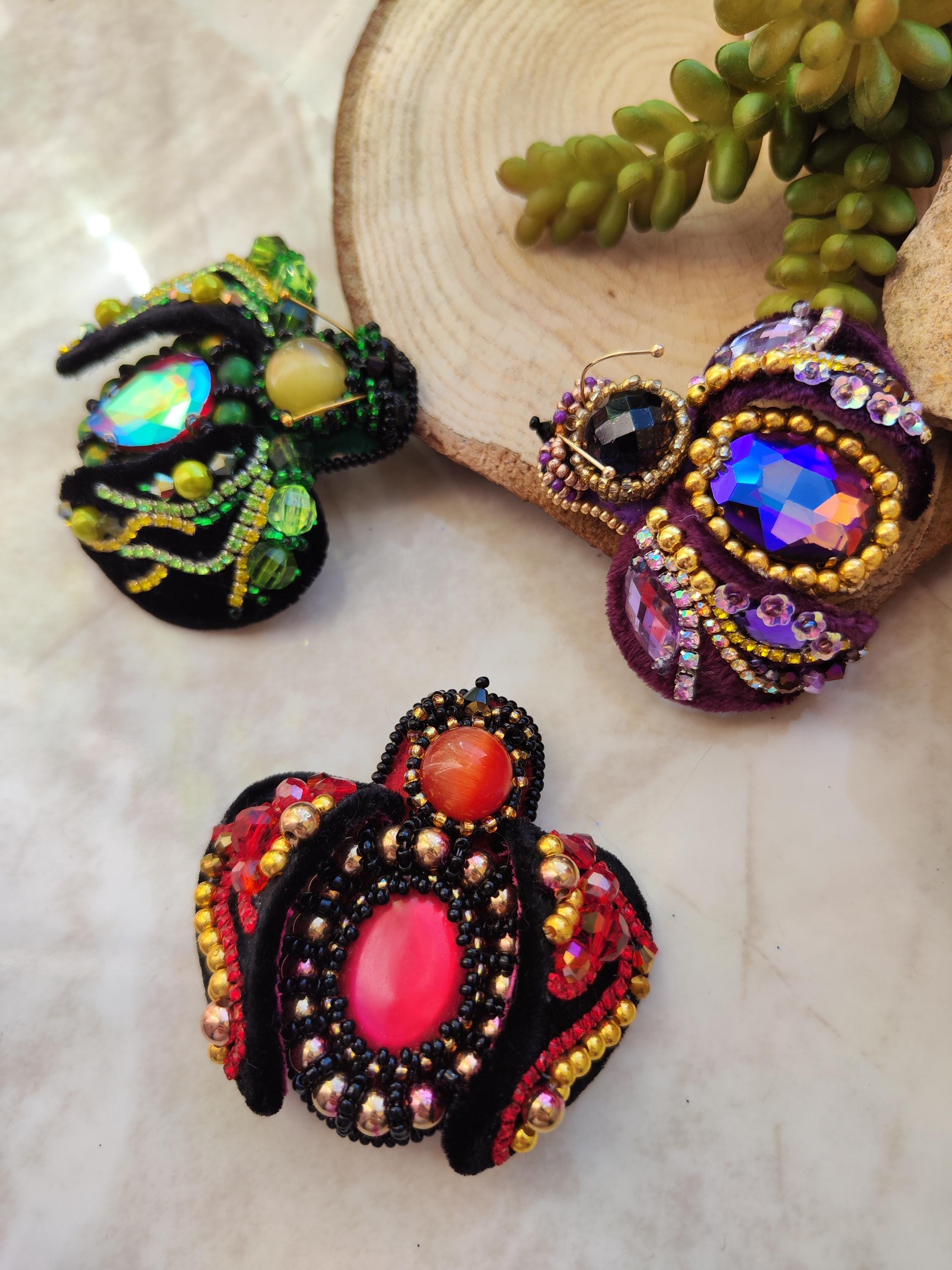 Handmade Beetle Brooch – Unique Bug Jewelry With Crystals and Beads ...