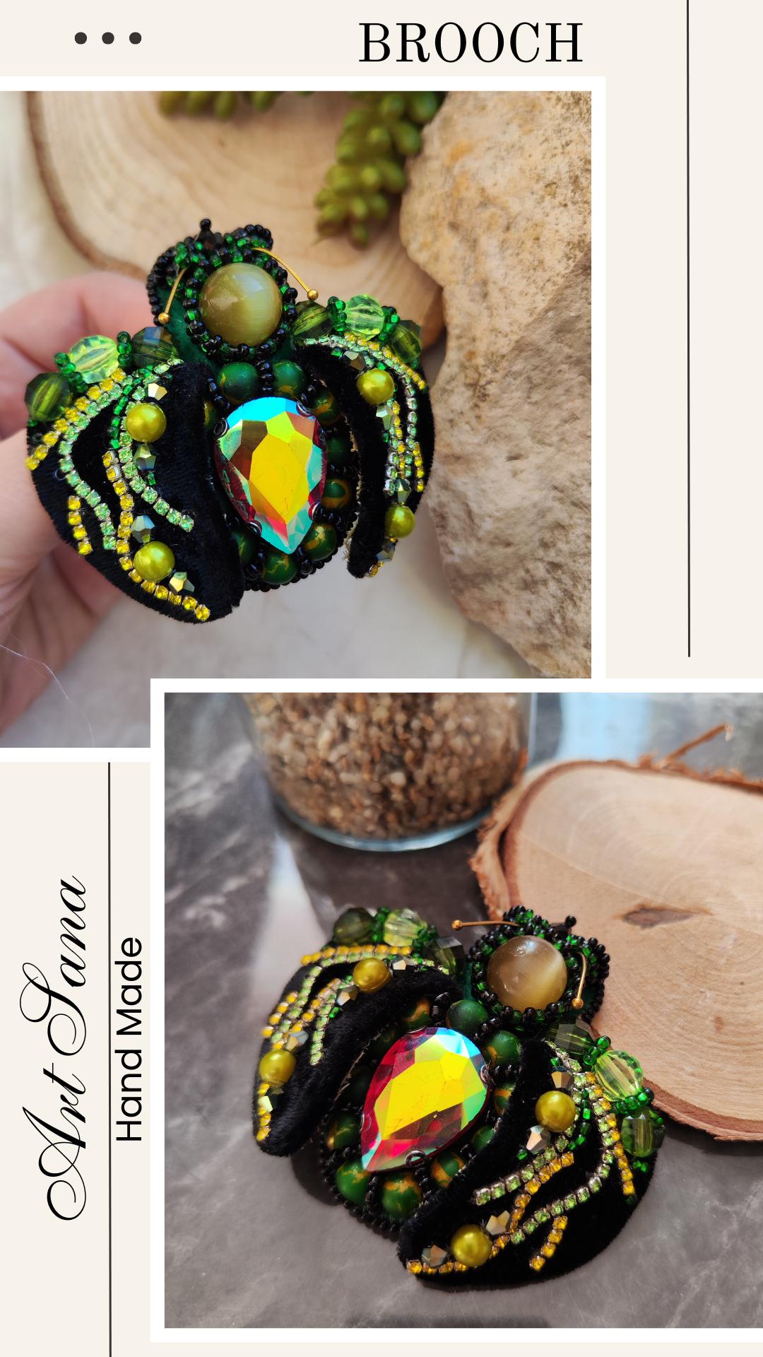 Handmade Beetle Brooch – Unique Bug Jewelry With Crystals and Beads ...