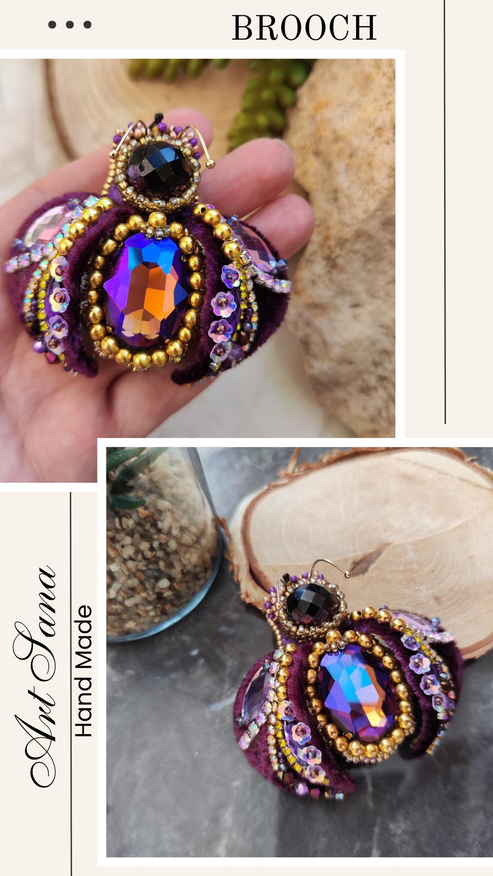 Handmade Beetle Brooch – Unique Bug Jewelry With Crystals and Beads ...