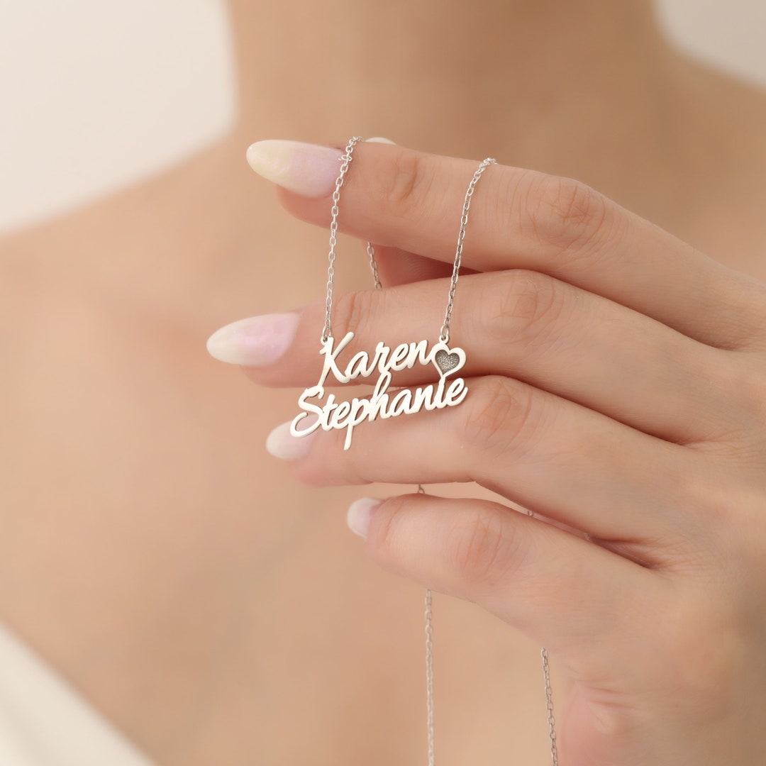 Dainty Two Name Necklace Gold, Customized Couple Necklace, Mother's Day ...