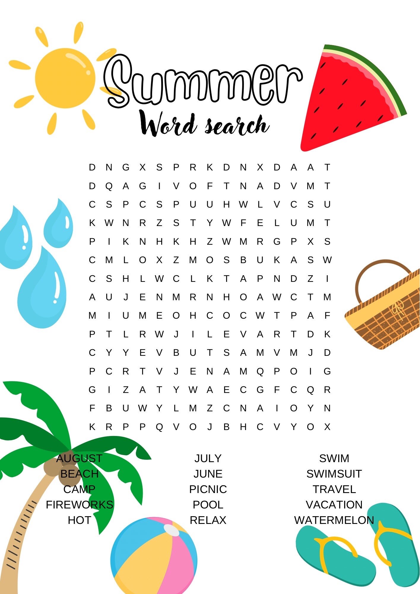 Summer Word Search - Etsy