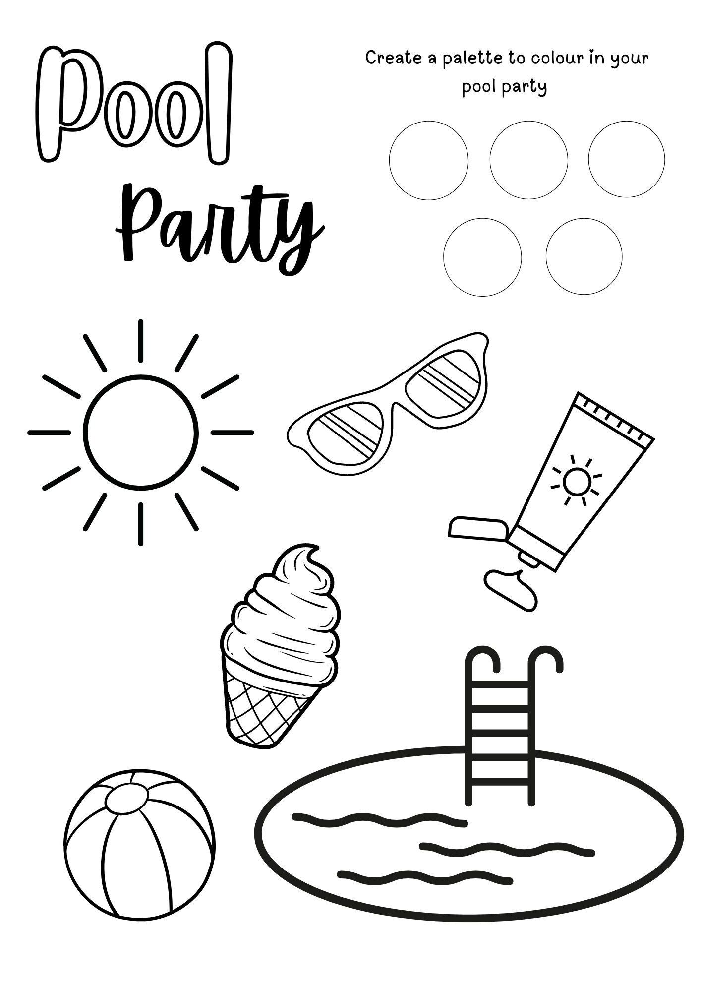 Pool Party Colouring Sheet - Etsy
