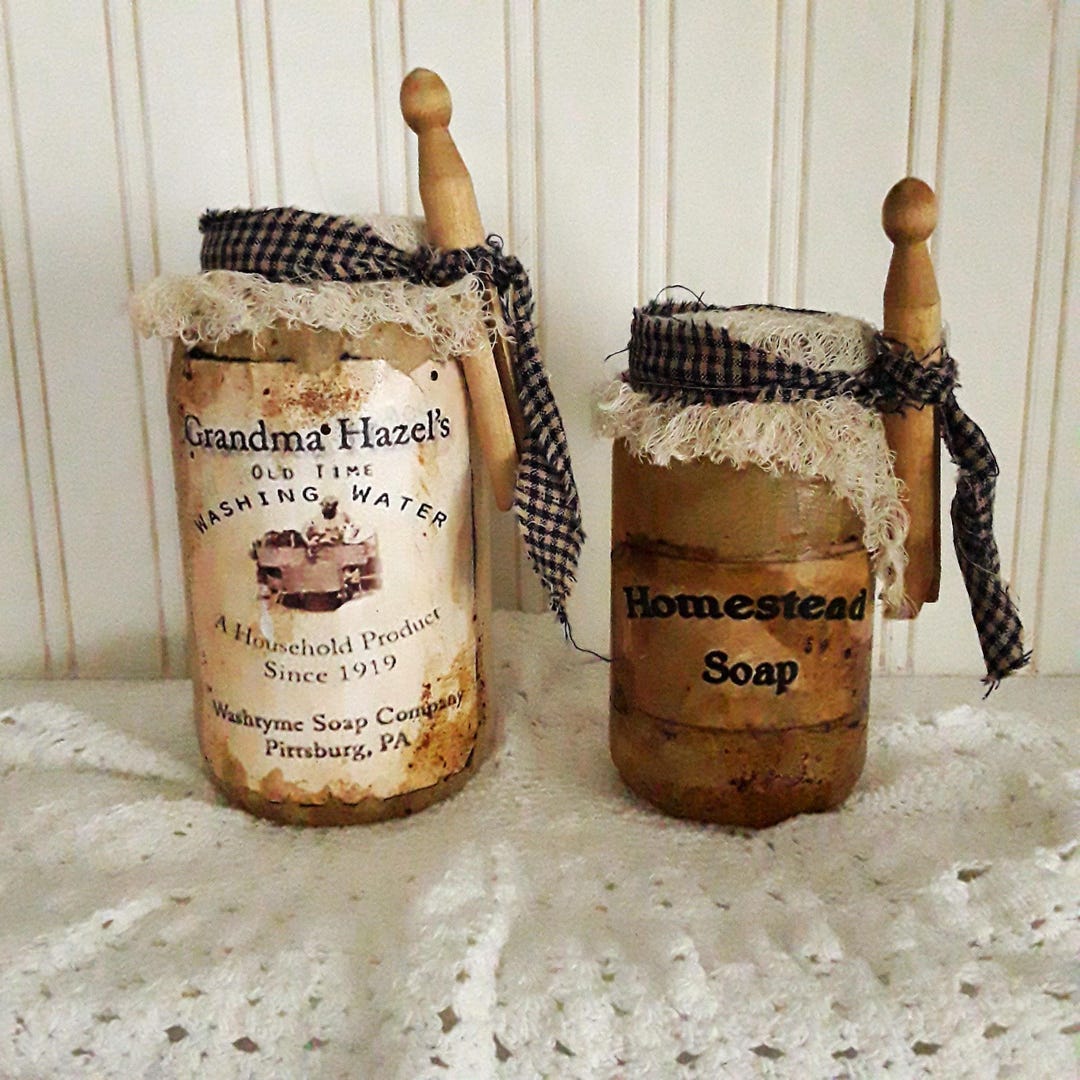 PRIMITIVE JARS, Grungy Soap Jars, Country Primitive Decor, Laundry Room ...