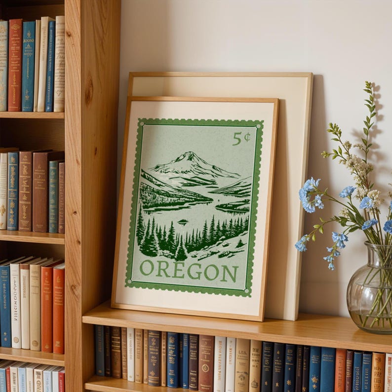 Oregon Stamp Digital Print | Vintage Travel Poster, Mountain Art ...