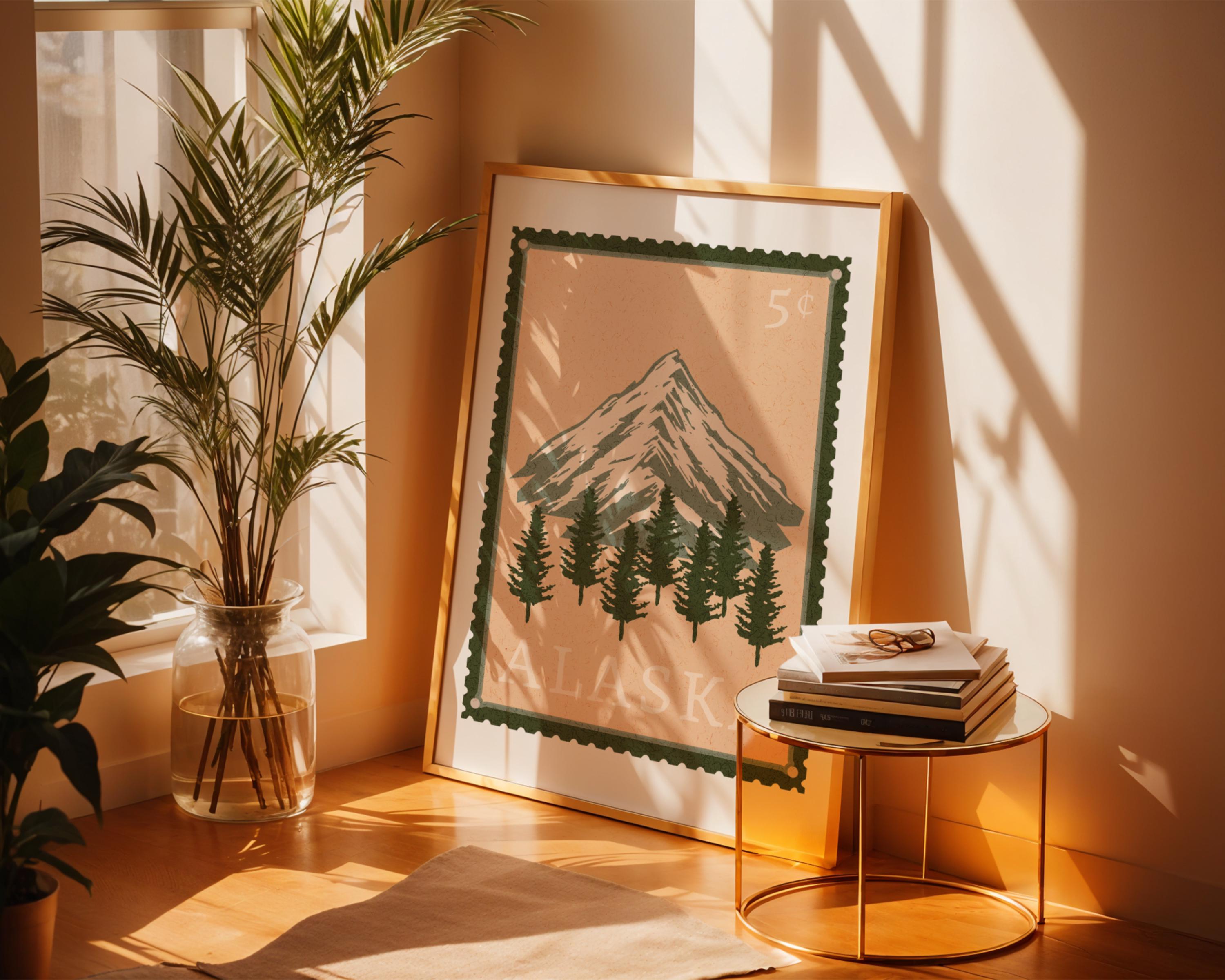 Alaska Stamp Digital Print | Vintage Travel Poster, Mountain Art ...