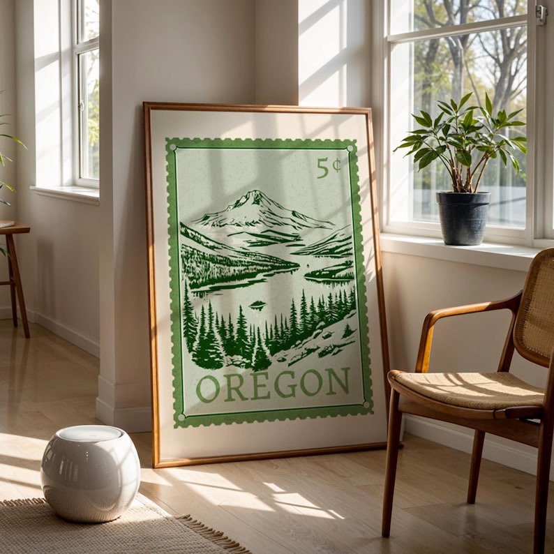 Oregon Stamp Digital Print | Vintage Travel Poster, Mountain Art ...