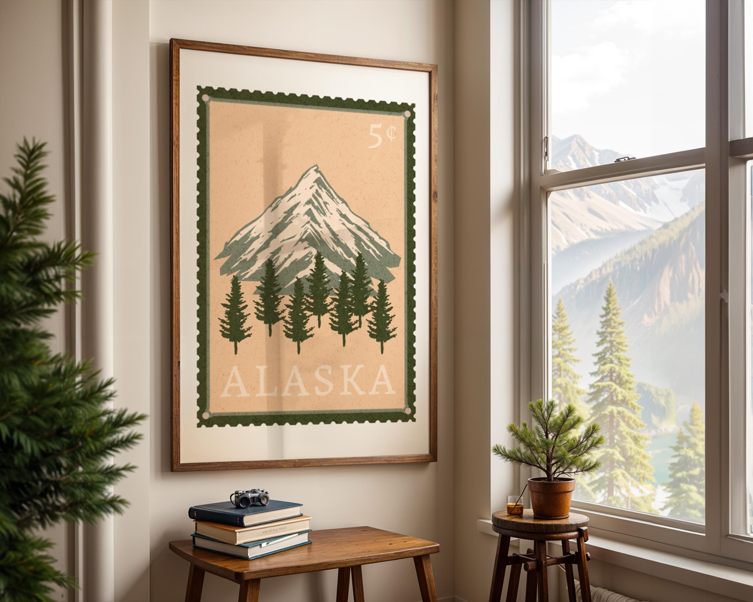 Alaska Stamp Digital Print | Vintage Travel Poster, Mountain Art ...