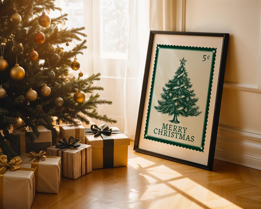 Christmas Tree Stamp Art | Holiday Poster | Green Wall Decor (digital ...