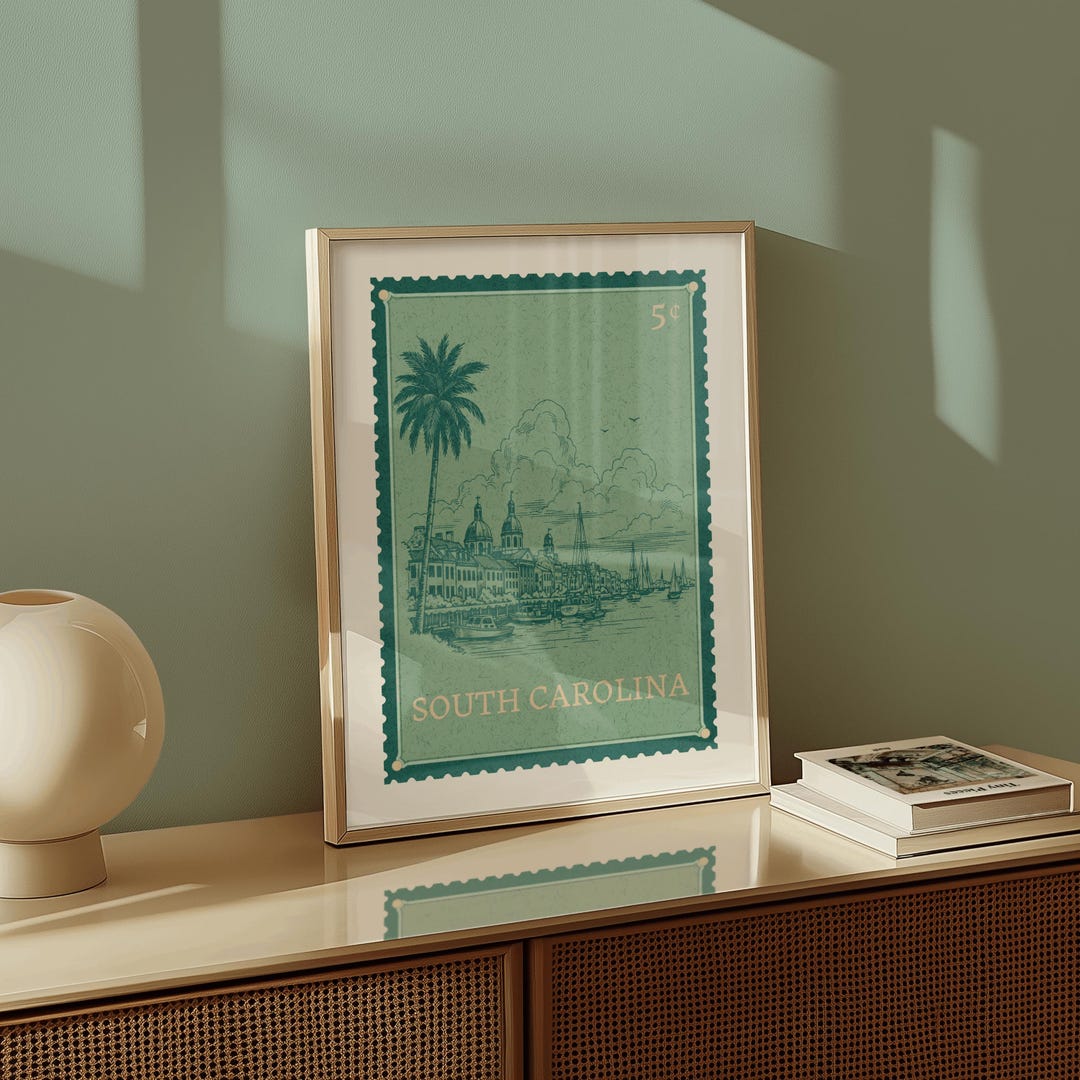 Charleston Poster South Carolina Stamp Art Print: Vintage City Map ...