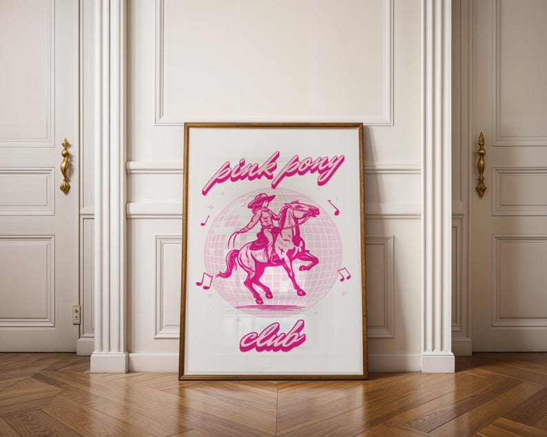 Pink Pony Club Digital Poster | Retro Disco Cowboy Art Print | Fun Wall ...