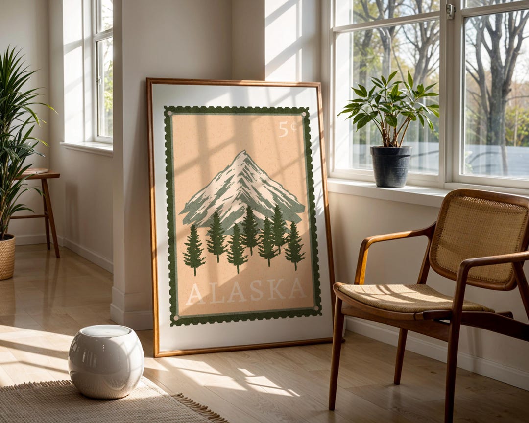 Alaska Stamp Digital Print | Vintage Travel Poster, Mountain Art ...
