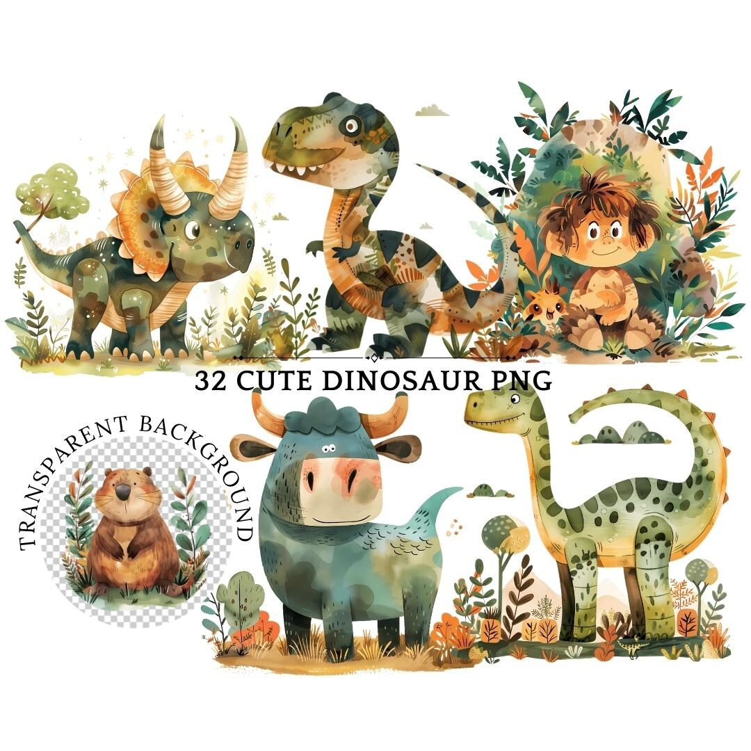 Cute Dinosaur Clipart PNG, Hand Drawn Watercolor T Rex Illustration for ...