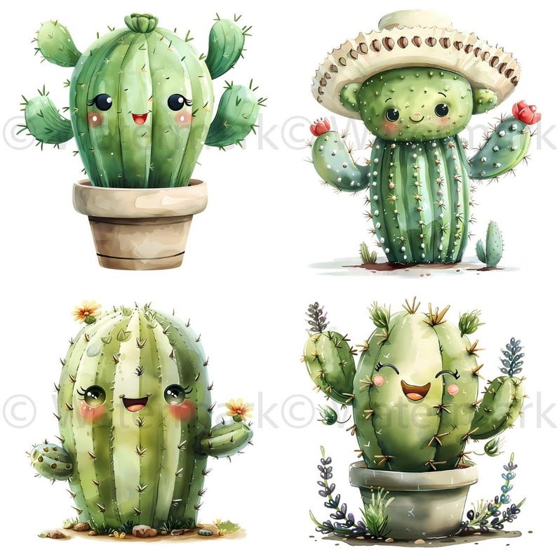 Cute Watercolor Cactus Clipart Desert Mexican Cactus Clipart PNG Files ...