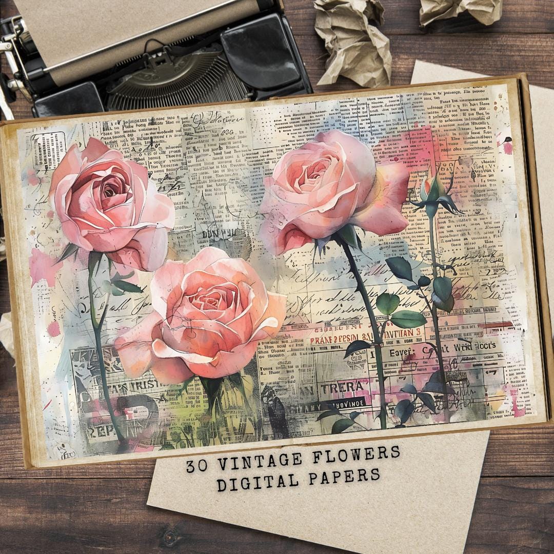 Vintage Floral Junk Journal Kit: Romantic Collage Backgrounds Printable ...