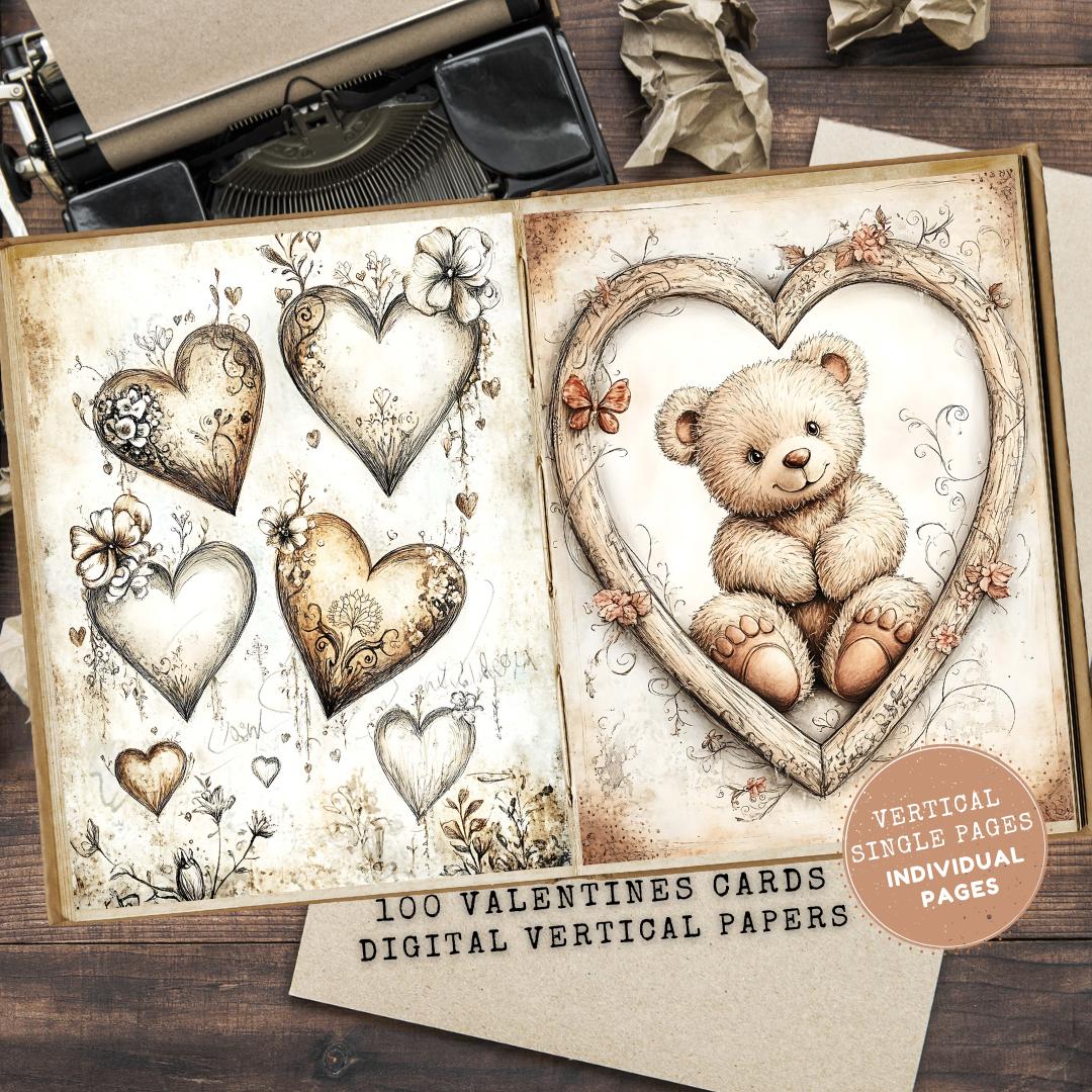 Valentines Day Vintage Junk Journal Papers: Vintage Romantic Postcards ...