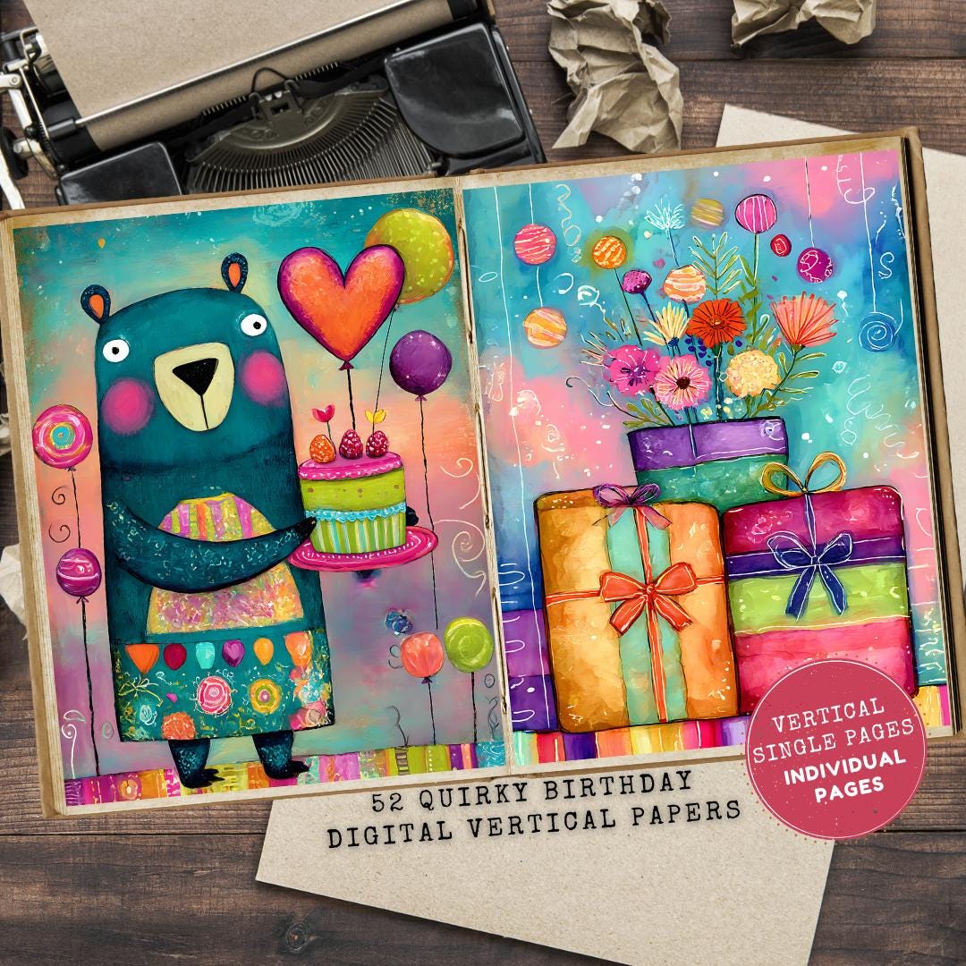 Quirky Birthday Junk Journal Pages: Colorful Ephemera for Celebrations ...