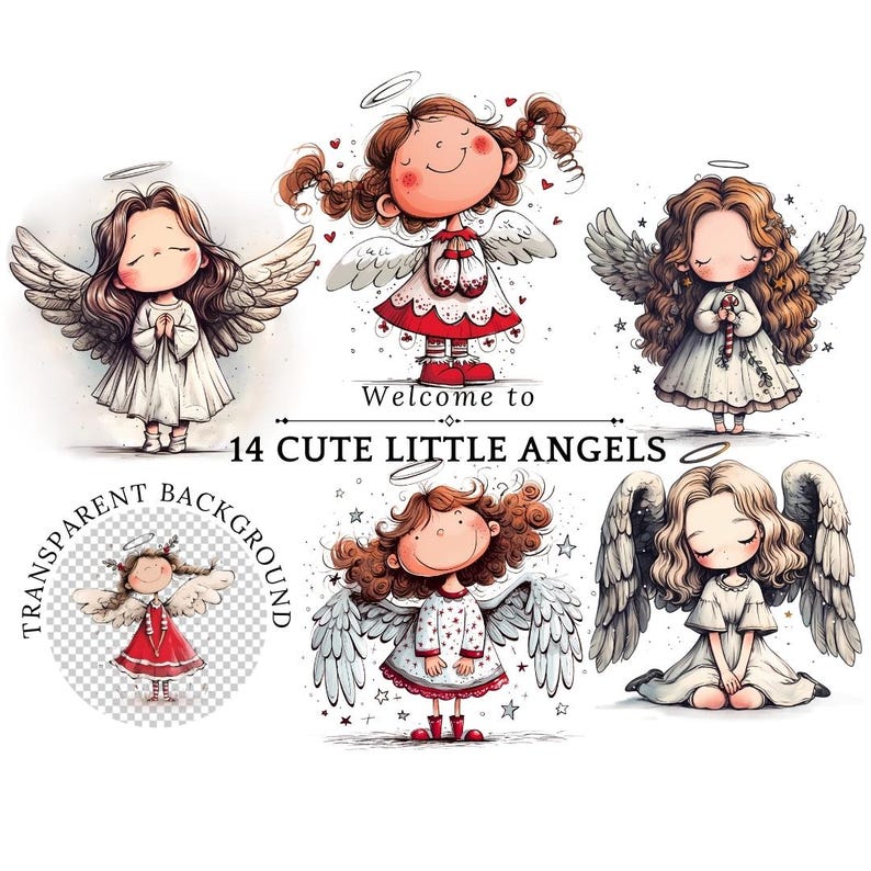 Cute Angel Clipart PNG Instant Download Commercial Use Cute Little Angels Digital Printable Baby ...