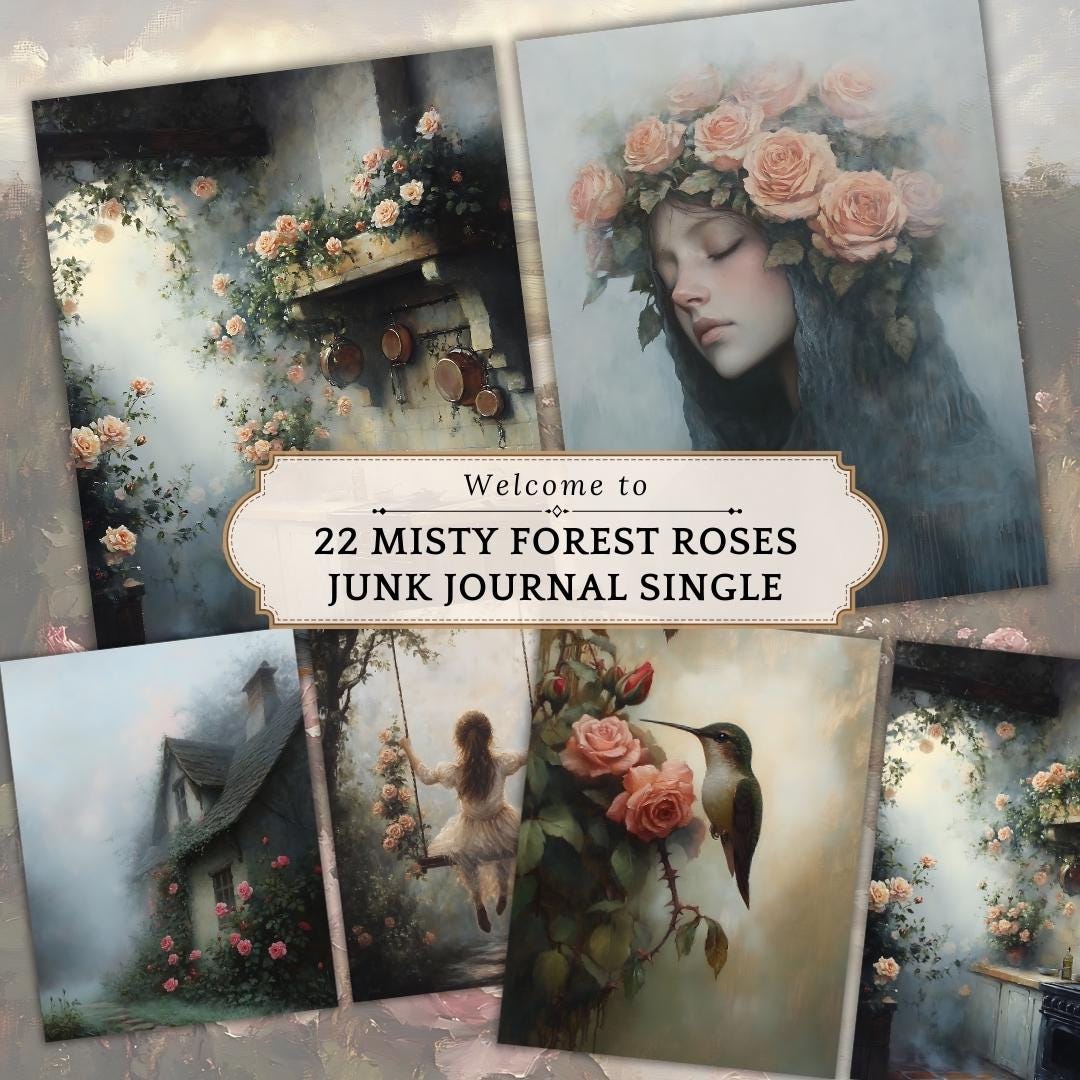 Pink Roses Junk Journal Kit: Enchanted Forest Printable Pages (digital ...