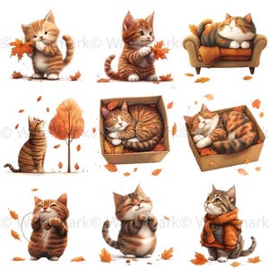 Autumn Cat Clipart PNG, Cute Ginger Cat With Fall Leaves, Cozy Autumn ...