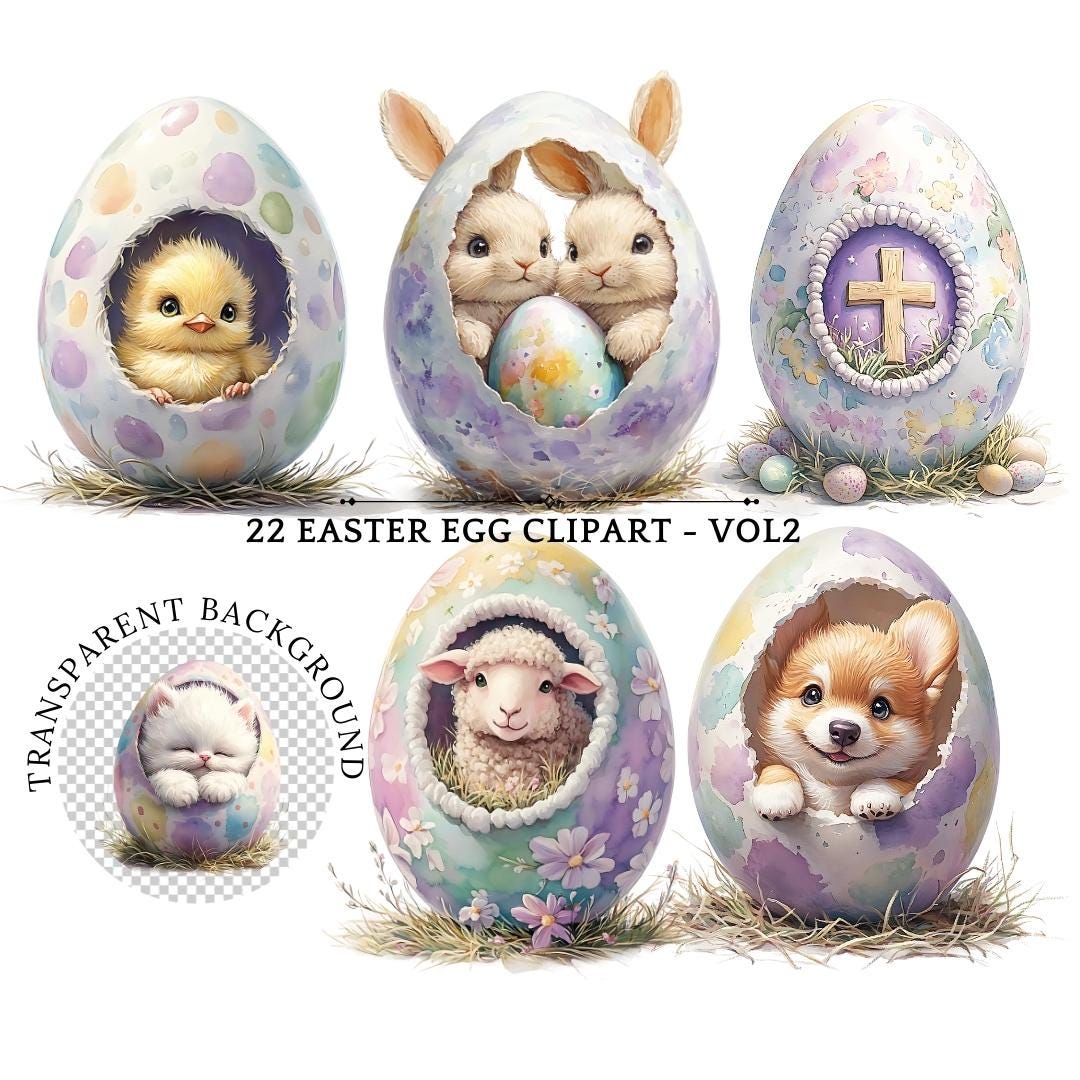 Rustic Easter Egg Clipart: Bunny & Chick PNG (digital Download) - Etsy