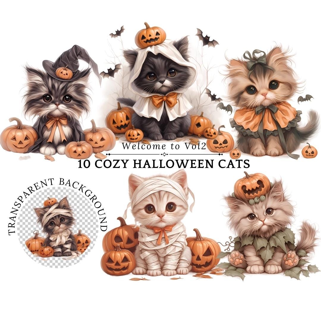 Vol 2 Halloween Cats Clipart Spooky Dog Clipart Cats in Costumes ...