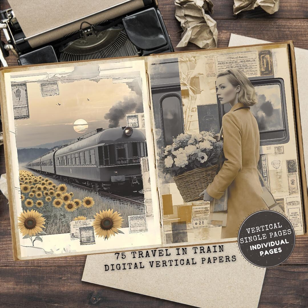 Train Junk Journal Pages: Travel Ephemera, Railroad Vintage Papers for ...